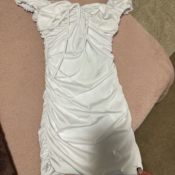 Dresses | Elegant White Ruched Dress | Poshmark